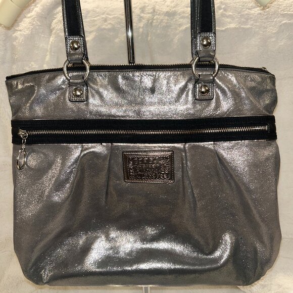 Coach | Bags | Coach Poppy Metallic Silver Tote | Poshmark
